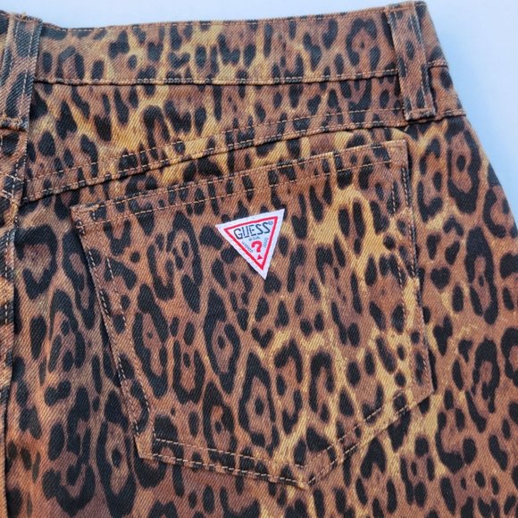 Guess | Skirts | Guess Leopard Print Denim Mini Skirt | Poshmark